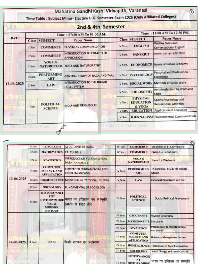 Time Table Minor Ug 2nd &4th Semester 2025 | PDF