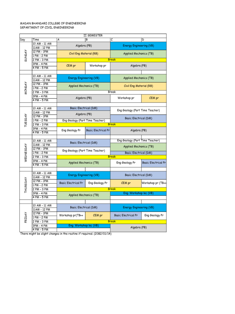 Class Routine 2082 Civil | PDF | Applied And Interdisciplinary Physics ...