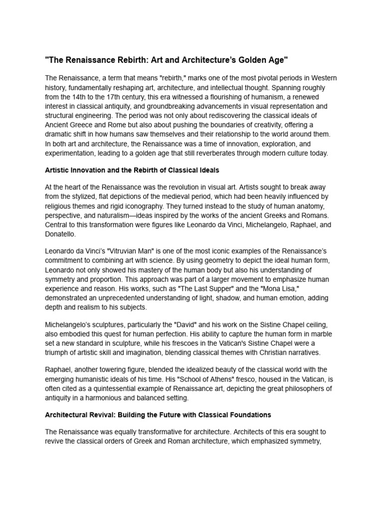 The Renaissance Rebirth - Art and Architecture's Golden Age | PDF ...
