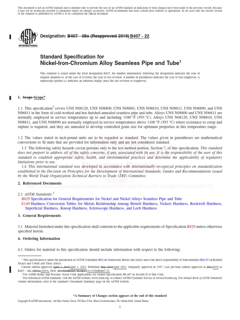 ASTM-B407-22 | PDF | Pipe (Fluid Conveyance) | Engineering Tolerance