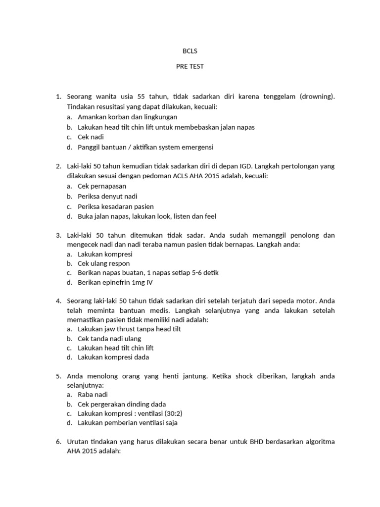 BCLS Pre Test | PDF