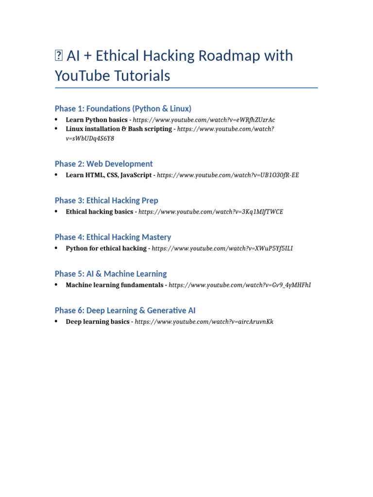 AI Ethical Hacking Roadmap With Links | PDF