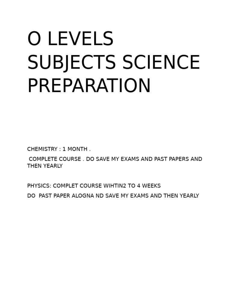O Levels Subjects Science Preparation | PDF