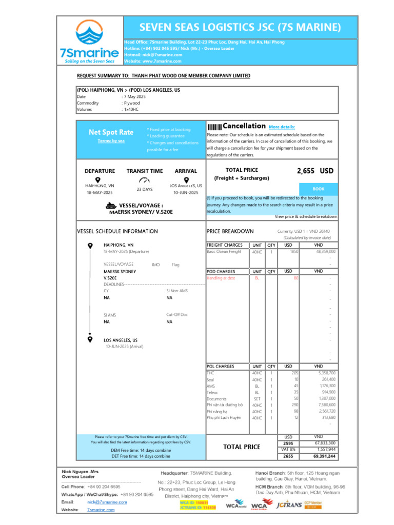 7S Quatation For 1x40HC From HPH To LAX On May.2025 | PDF | Cargo ...