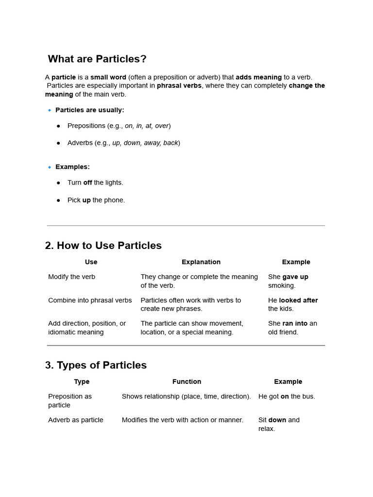 Understanding English Particles | PDF | Adverb | Verb