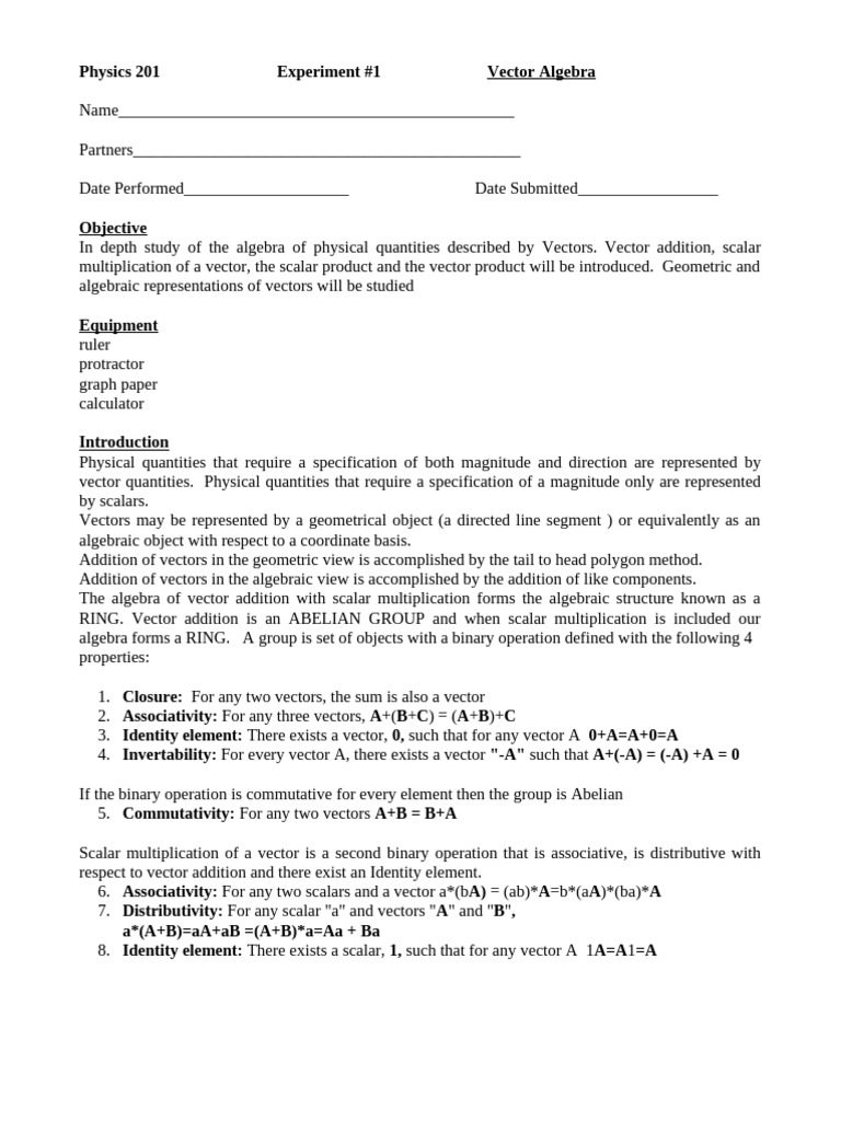 201-Math - Lab1 - Student-1 | PDF | Euclidean Vector | Vector Space
