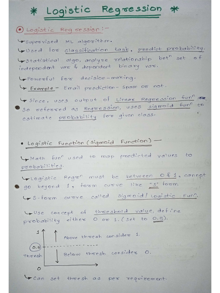Logistic Regression Handwritten Notes | PDF