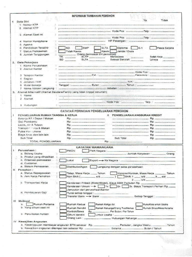 Form Wawancara 2020 Bank BTN | PDF