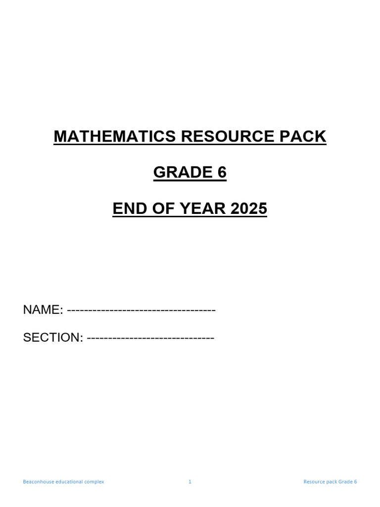 Grade 6 Mathematics Resource Pack | PDF | Area | Mathematics