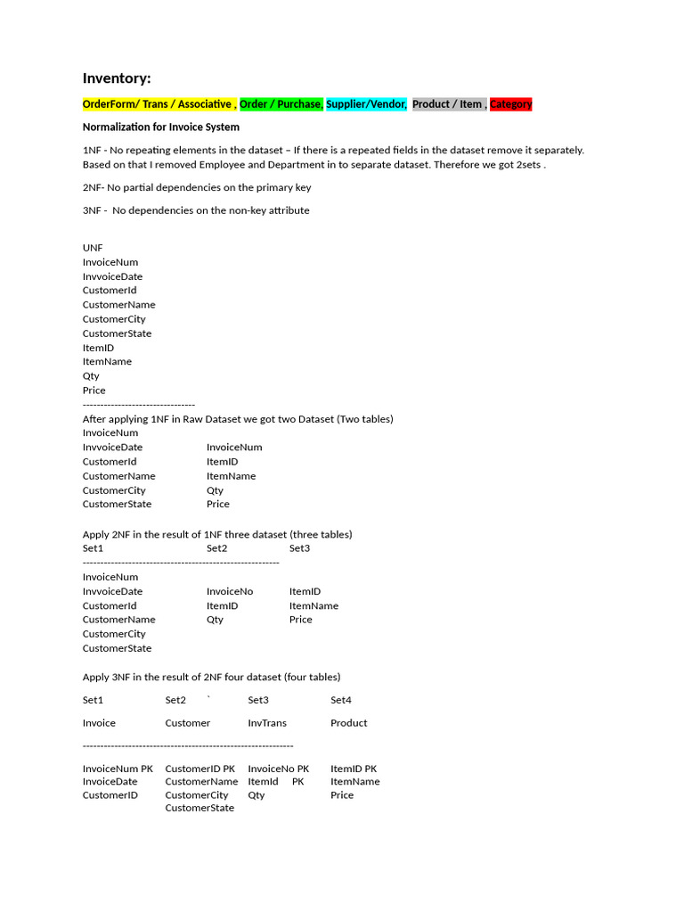 Normalization n ER Diagram for Invoice System | PDF