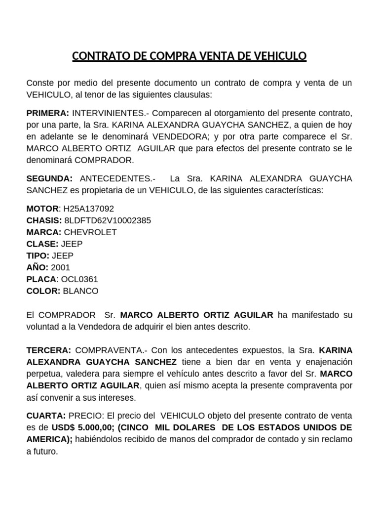 Contrato de Compra-Venta Vehiculo | PDF