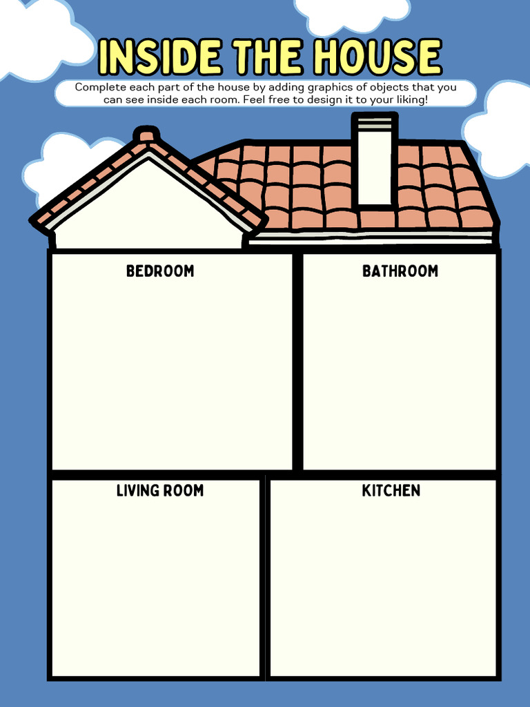 Objects Inside The House Education Poster in Blue Flat Minimalist Style ...