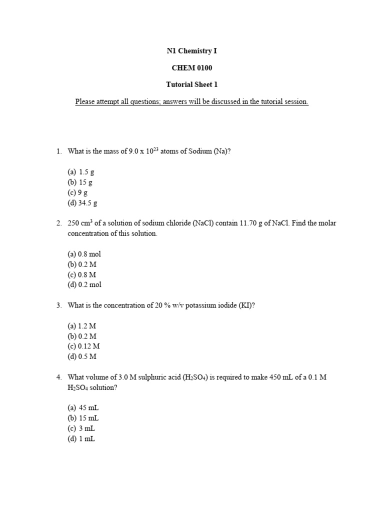 CHEM 0100 Tutorial Sheet 1 2 | PDF | Electron | Atomic Orbital