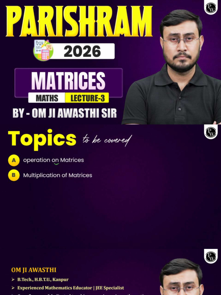 Matrices 03 - Class Notes - Parishram 2026 | PDF