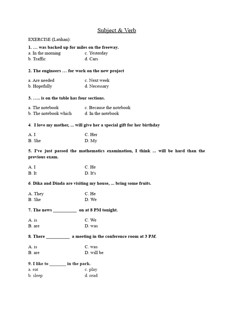 Materi 1 - Subject and Verb | PDF