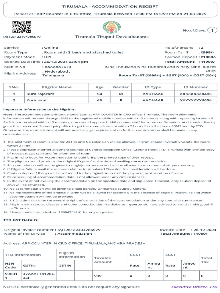 Accommodation Receipt | PDF