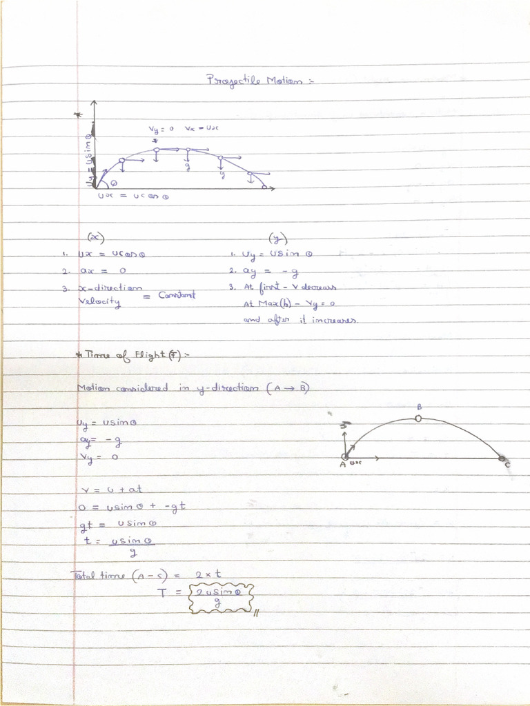 Projectile Motion Formula Sheet | PDF