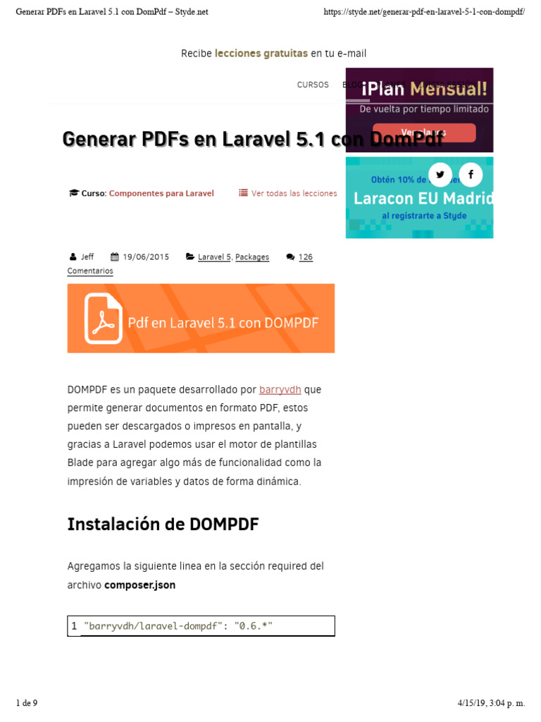 Generar PDFs en Laravel 5.1 Con DomPdf - Styde | PDF | Software | Informática