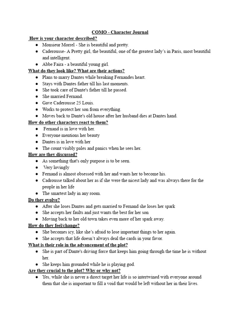 COMO - Character Journal | PDF