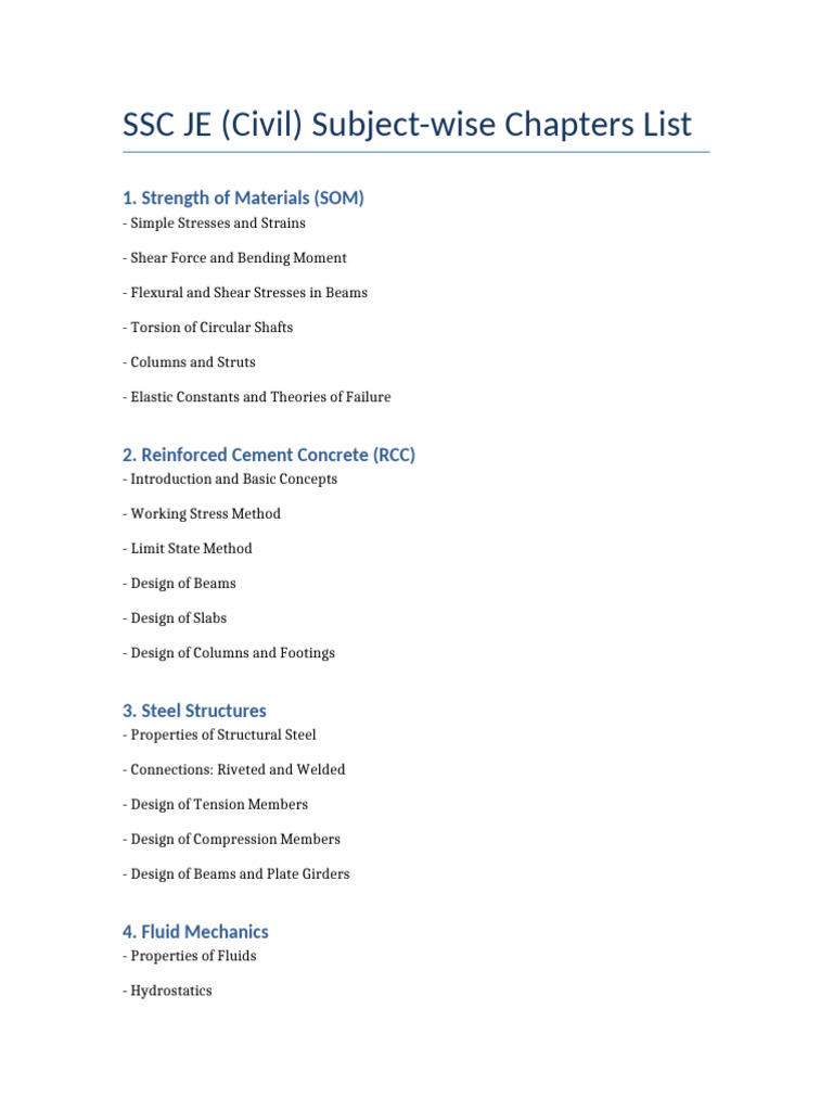 SSC JE Civil Subjectwise Chapters | PDF