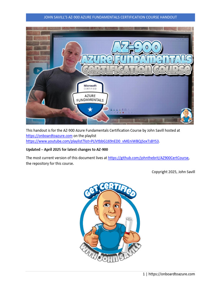 John Savill's AZ-900 Azure Fundamentals Certification Course Handout | PDF | Microsoft Azure ...