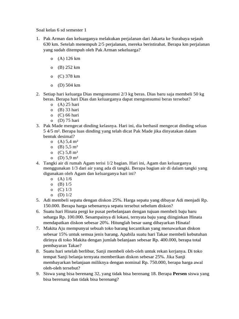 Soal Kls 6 Mtk. Bab 1 | PDF