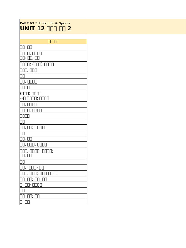 중학어휘끝 필수 Unit12 어휘테스트 한영 | PDF