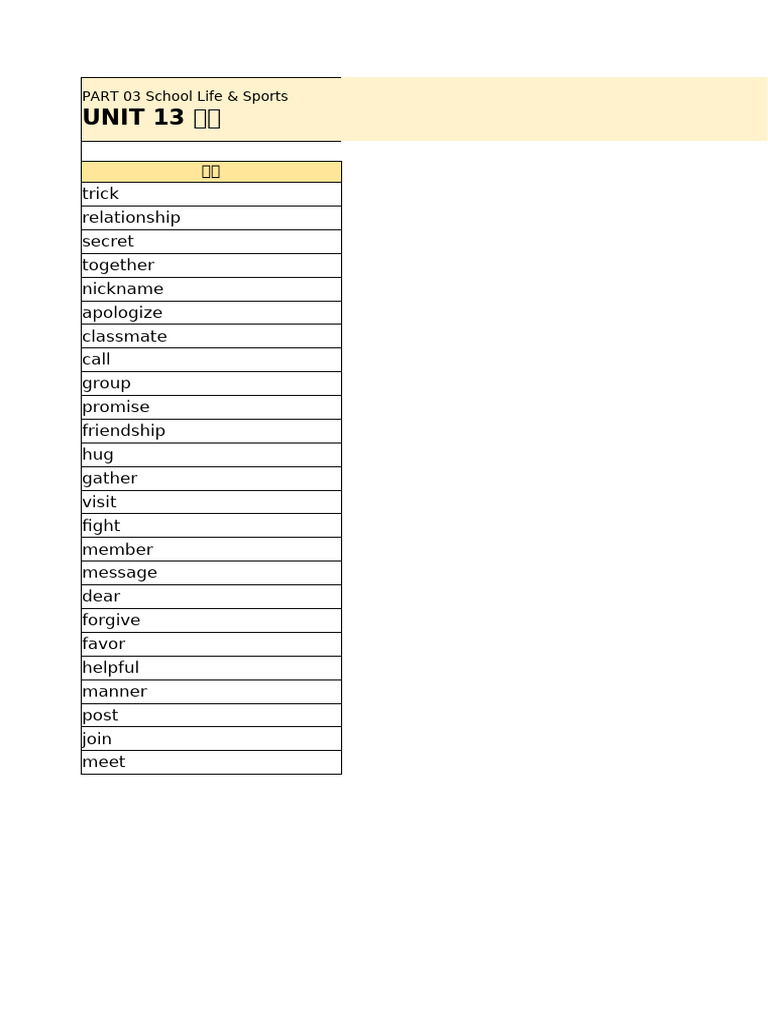 중학어휘끝 필수 Unit13 어휘테스트 영한 | PDF