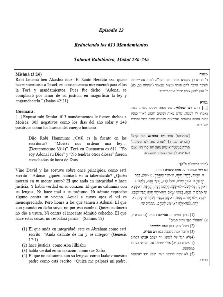 Episodio 23 Reduciendo Los 613 Mandamientos | PDF | Diez Mandamientos | Judios y judaísmo