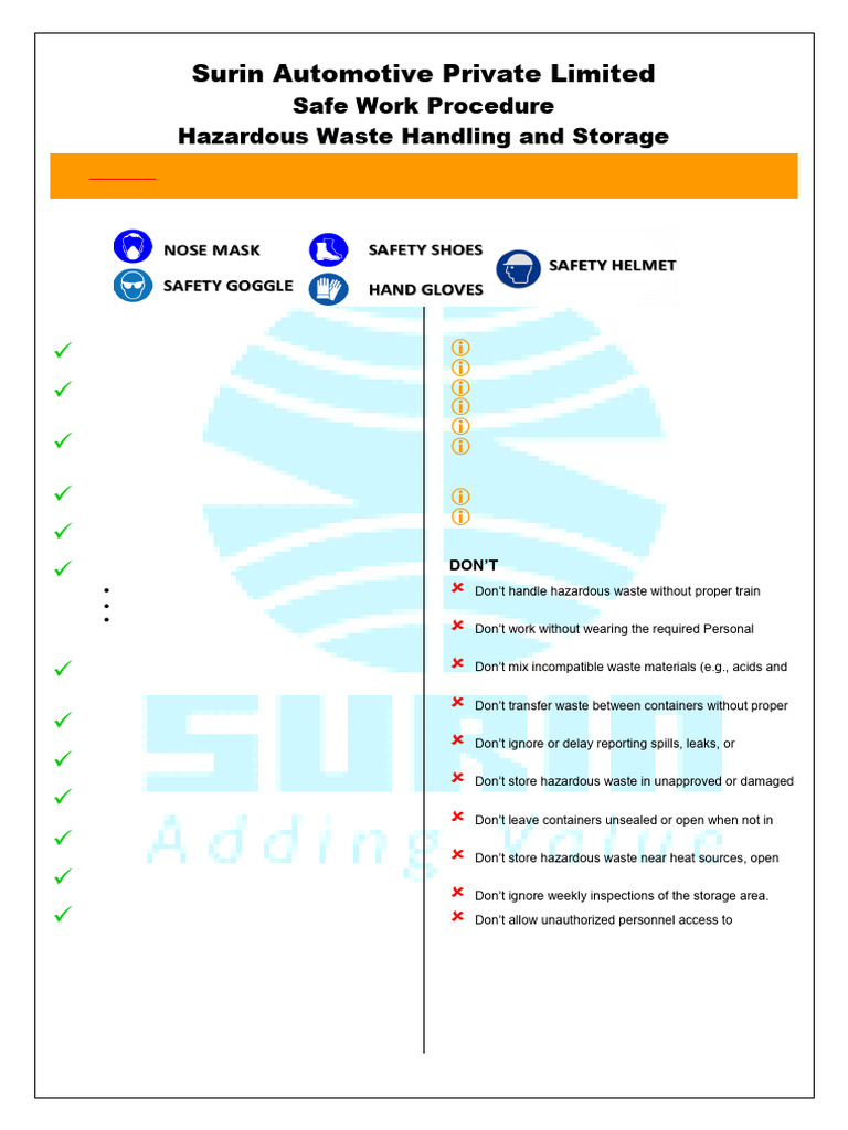 SOP Hazardous Waste Handling and Storage | PDF | Hazardous Waste | Waste