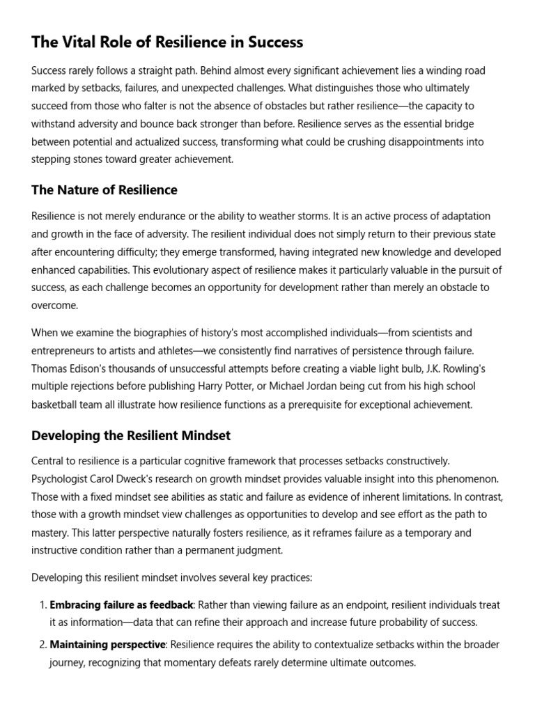 The Vital Role of Resilience in Success | PDF | Psychological ...