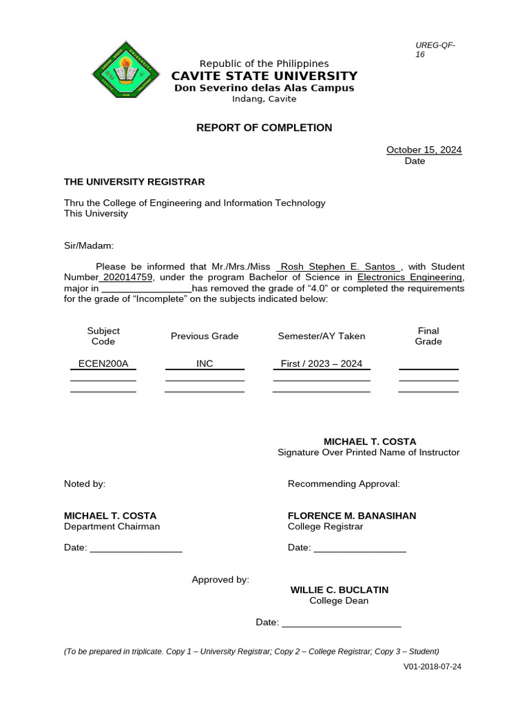 200a Completion Form | PDF