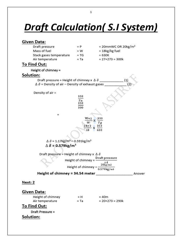 'Draft calculation' | PDF | Density | Gases
