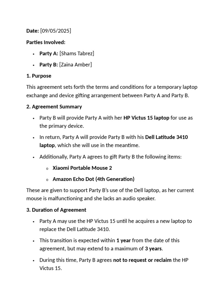 Temporary Laptop Exchange Agreement | PDF
