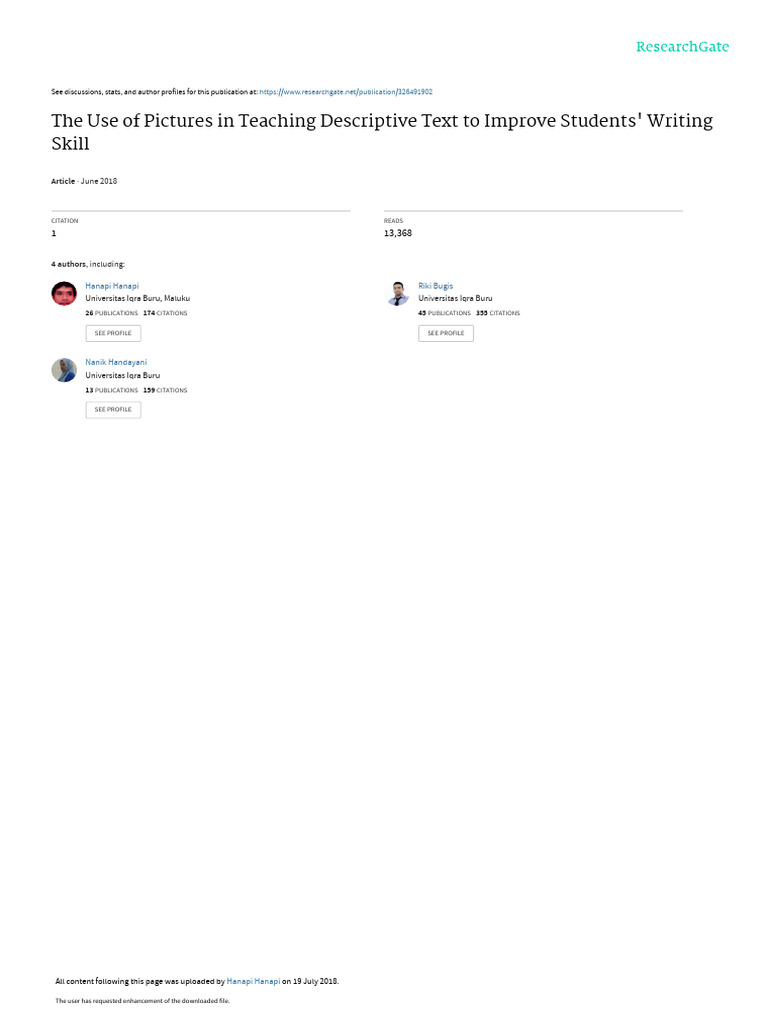 The Useof Picturesin Teaching Descriptive Textto Improve Students Writing Skill | PDF | Senses ...