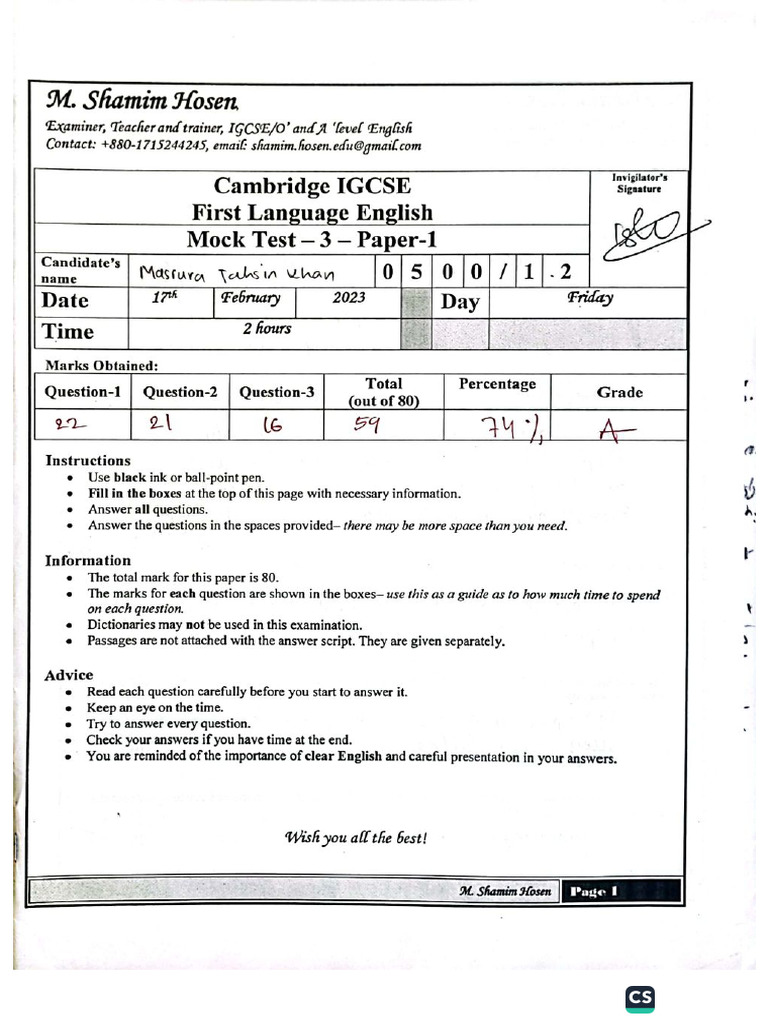 Masrura Tahsin Khan-IGCSE | PDF