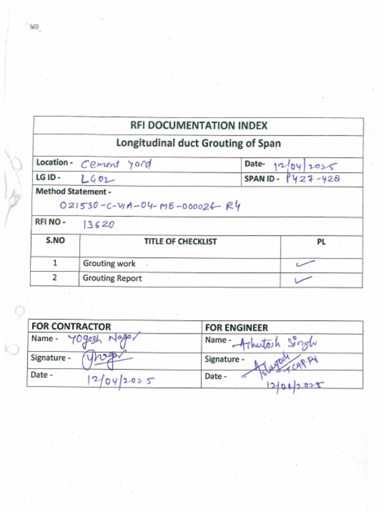 P427-428 Grouting RFI | PDF