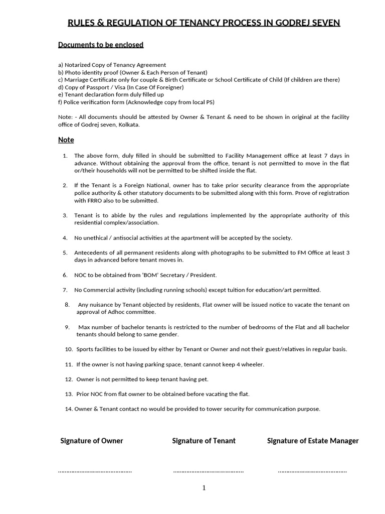 Tenant Declaration - Godrej Seven | PDF | Leasehold Estate | Government ...