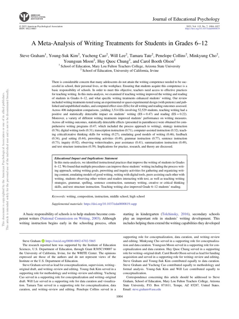 Writing Instruction Meta-Analysis for Grades 6-12 | PDF | Meta Analysis ...