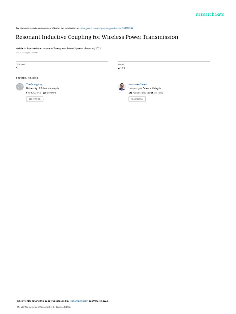Resonant Inductive Coupling For Wireless Power Transmission | PDF ...