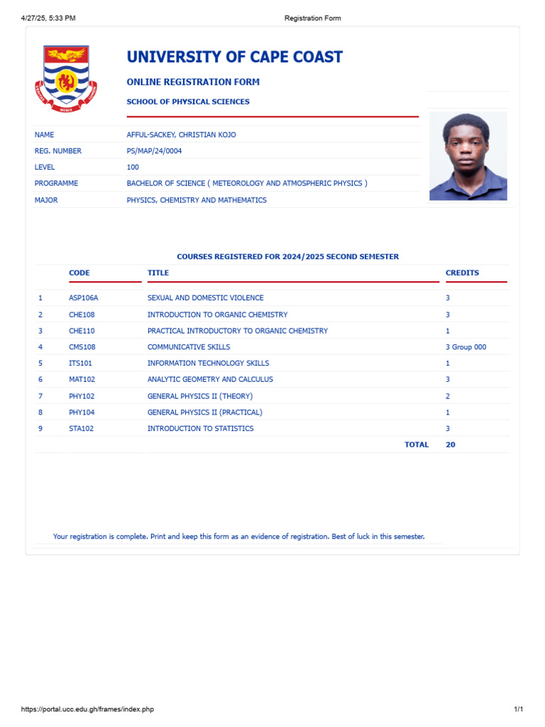 UCC Online Registration Confirmation | PDF