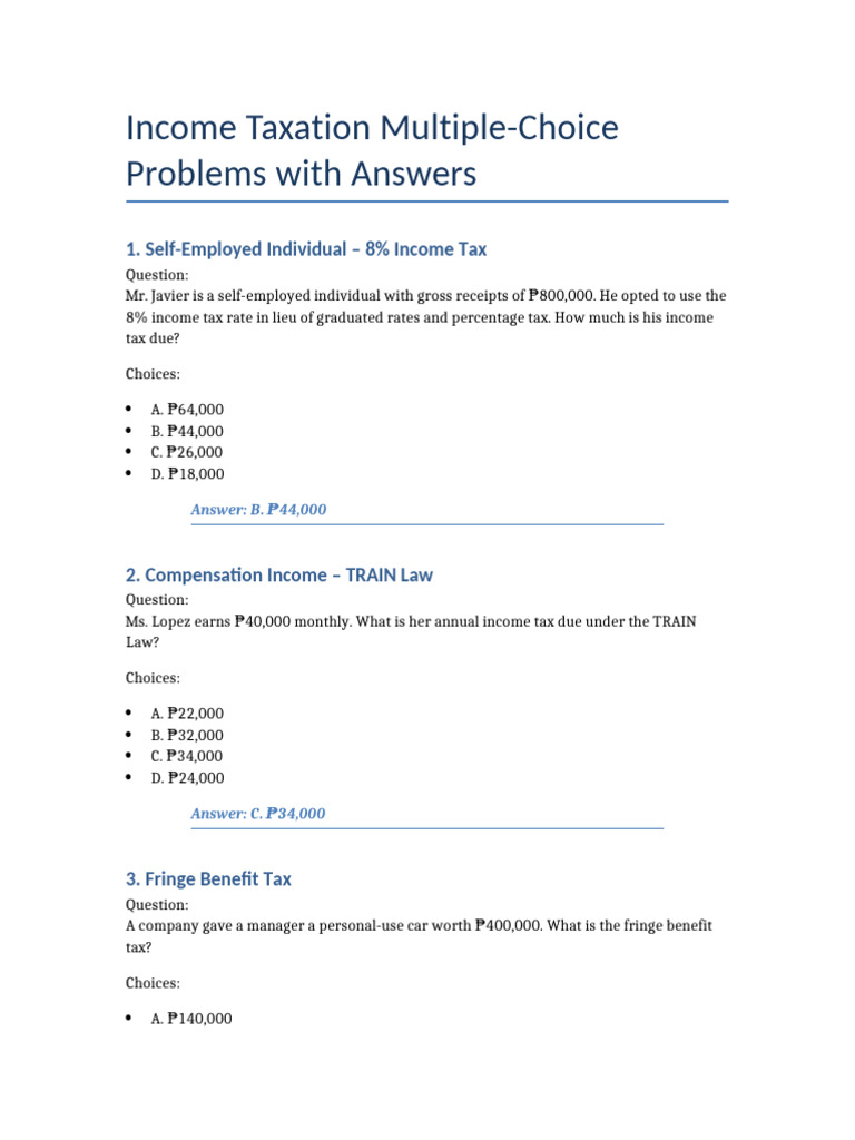 Income Tax MCQs with Answers | PDF