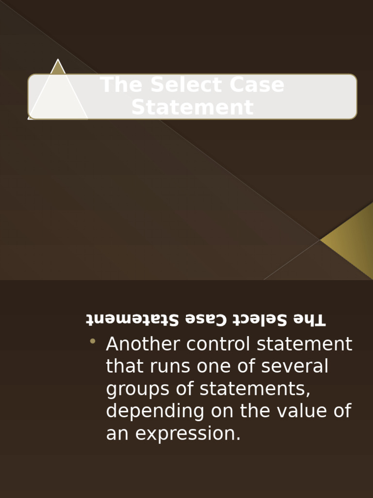 SelectCase Statement | PDF | Boolean Data Type | Software Development