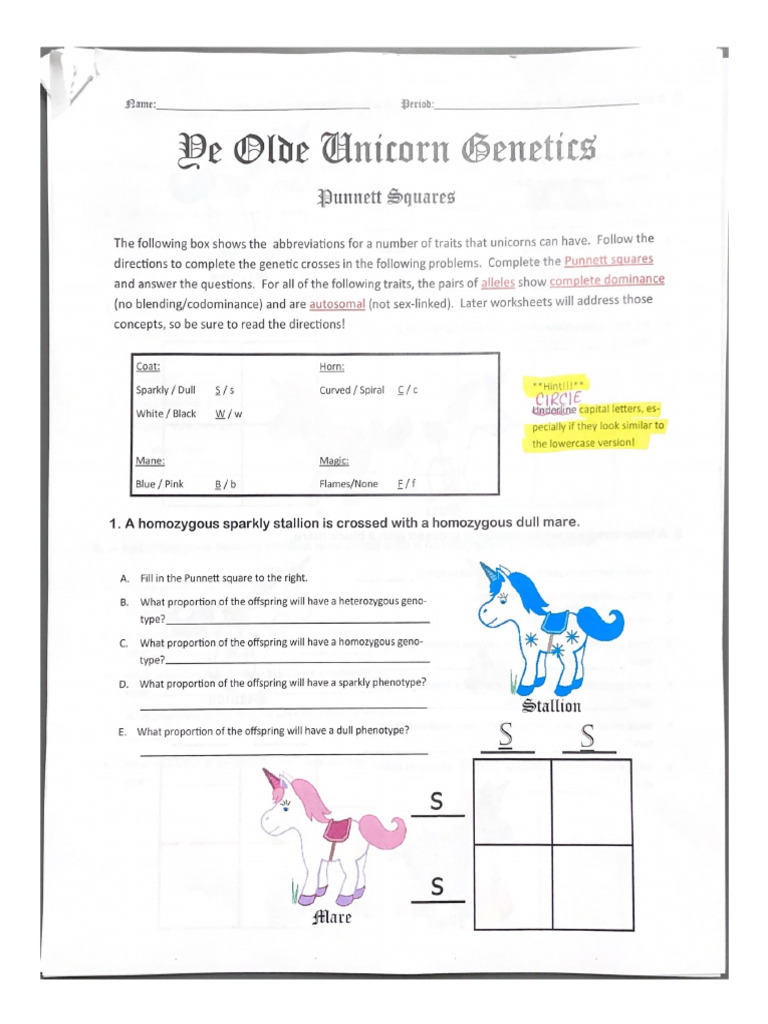 Unicorn Genetics - Student | PDF