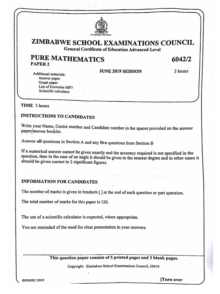 J 2019 P2 A LVL Pure Mathematics (The Trotter) | PDF