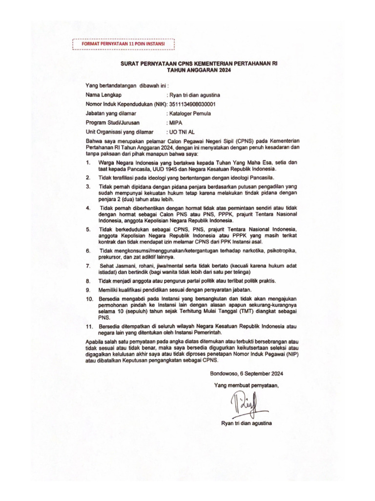 Format Pernvataan 11 Poin Instansi 2 | PDF