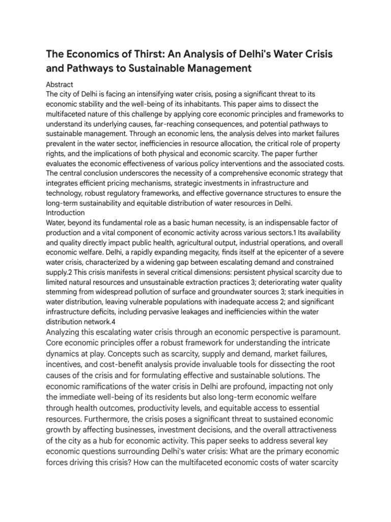 Delhi's Water Crisis - Economic Analysis | PDF | Water Scarcity | Water