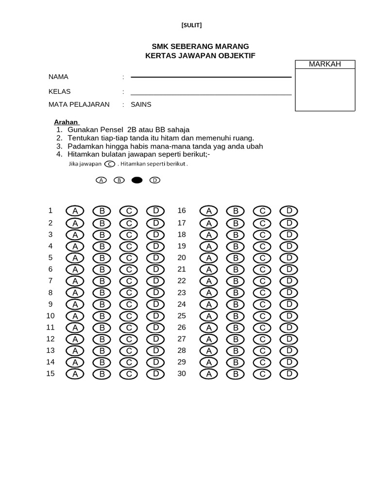 Kertas Jawapan Objektif | PDF