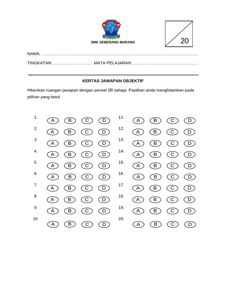 Kertas Jawapan Objektif | PDF