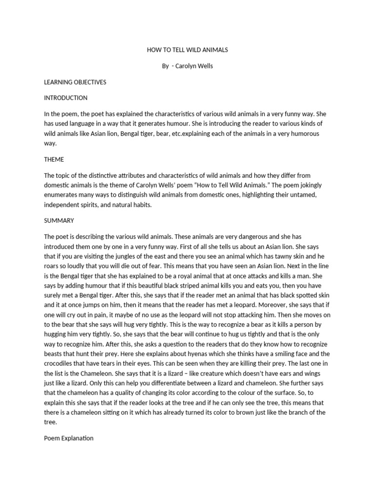 How To Tell Wild Animals | PDF | Rhyme | Poetry